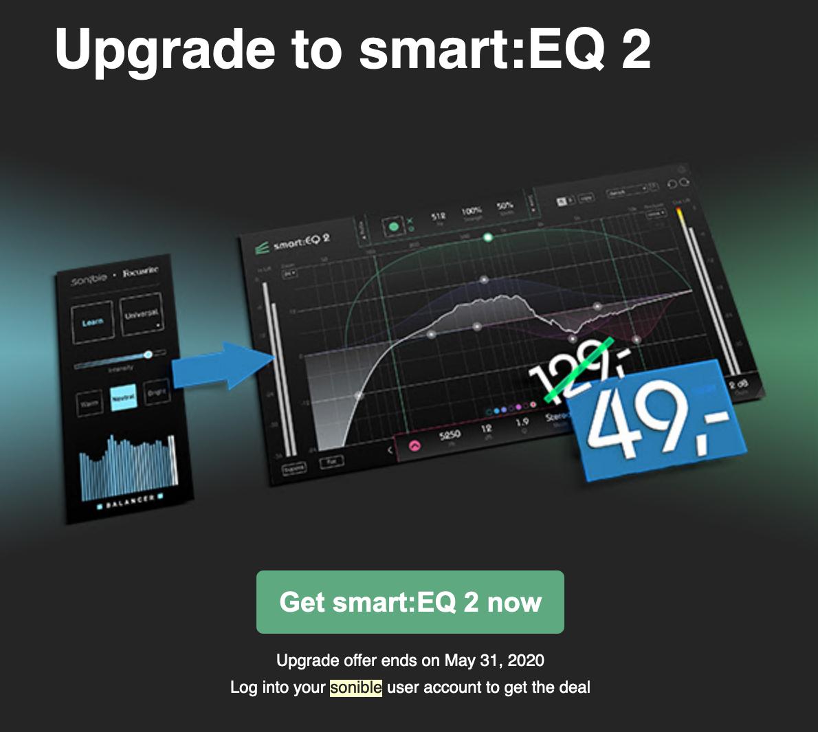 Sonible - Balancer에서 smart:EQ 2로 업그레이드 62% 할인 - 미디톡