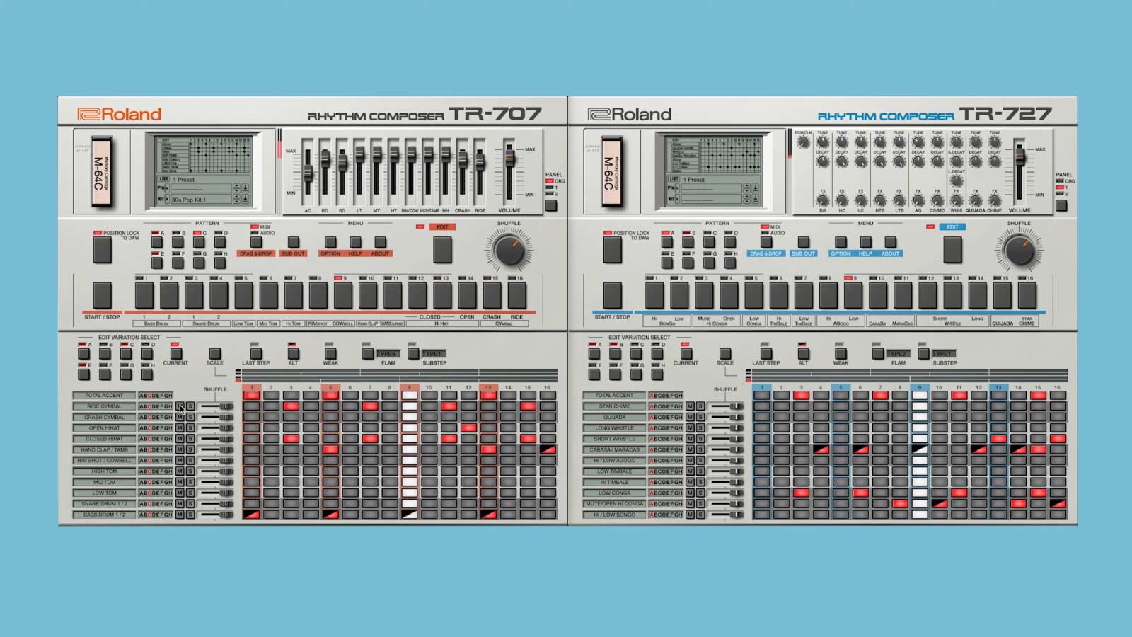Roland - TR-707 & TR-727 - 리듬 컴포저 가상악기 - 미디톡